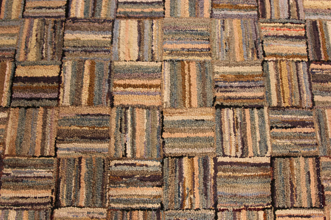 Mounted Geometric Hooked Rug For Sale at 1stDibs