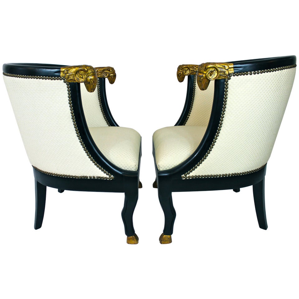 Pair of Carved Ram's Head Chairs with Gilt Detail at 1stDibs