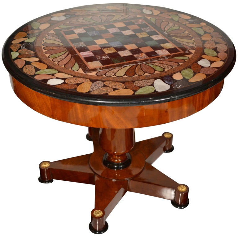 Italian Empire Pietra Dura Topped Mahogany Table at 1stDibs