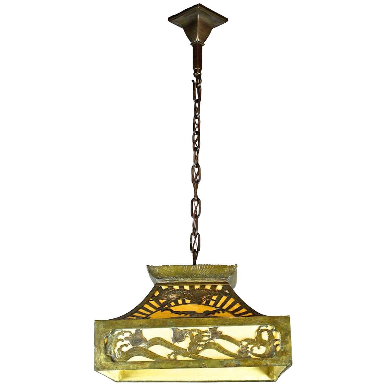 Asian Inspired Arts and Crafts Cut Out Fixture For Sale at 1stDibs