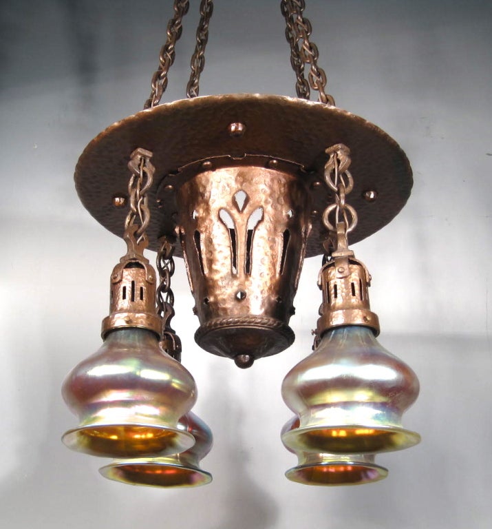 Beardslee (Chicago) Arts and Crafts Cast Iron/Copper Fixture at 1stDibs