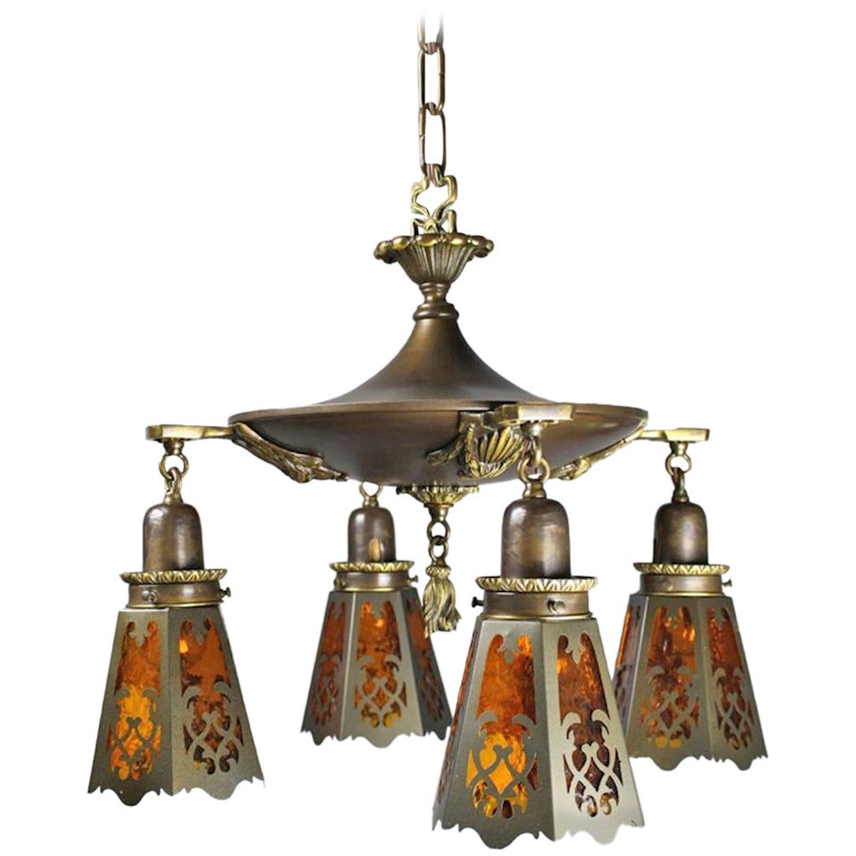 Edwardian Pan Light with Cut Out Amber Glass Shades (4-light) For Sale ...