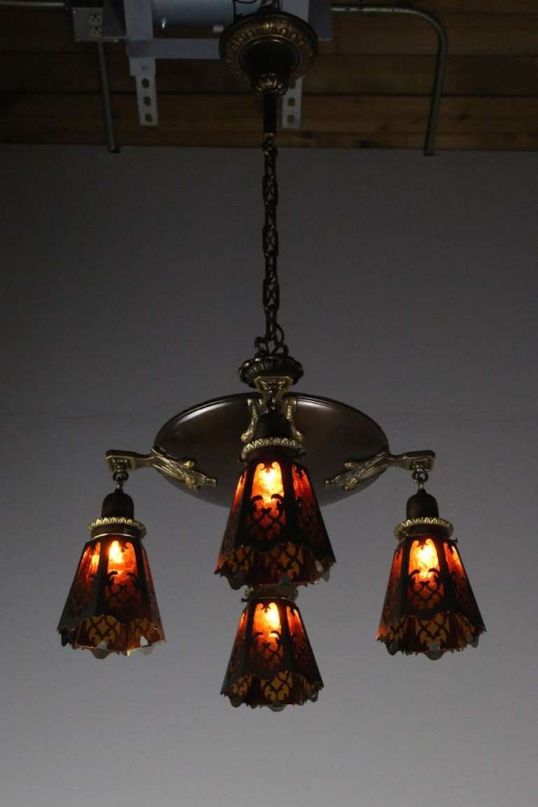 Edwardian Pan Light with Cut Out Amber Glass Shades (4-light) For Sale ...