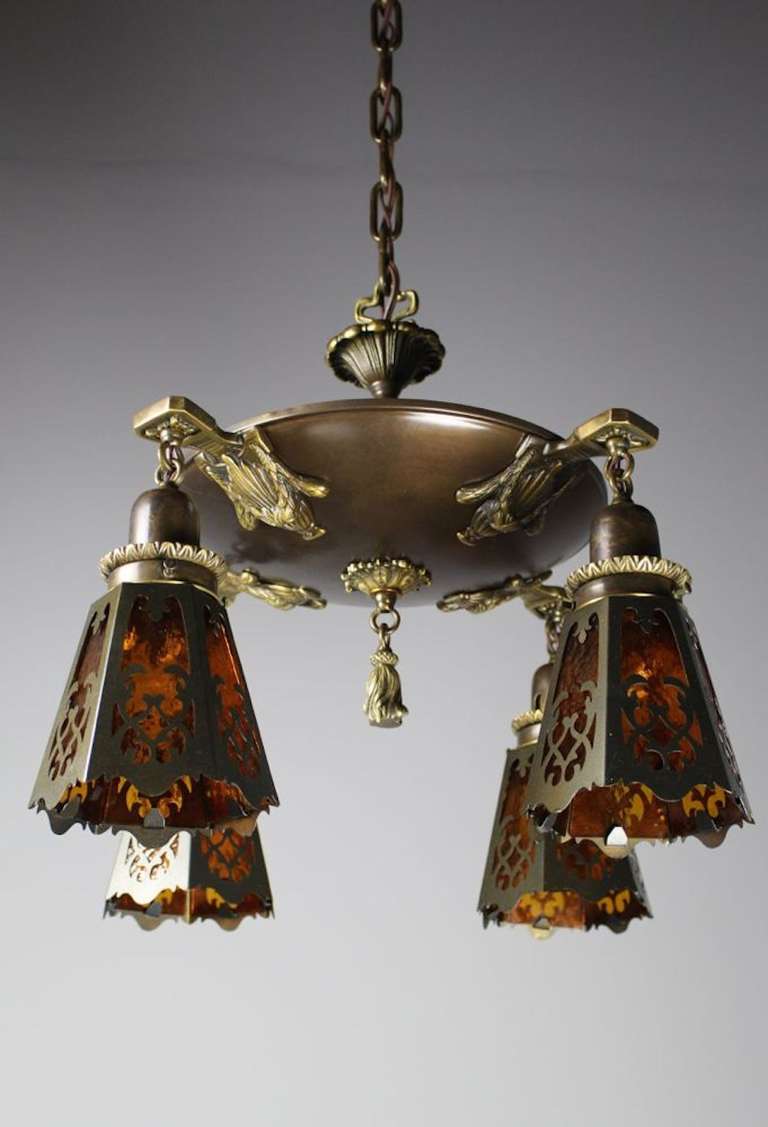 Edwardian Pan Light with Cut Out Amber Glass Shades (4-light) For Sale ...