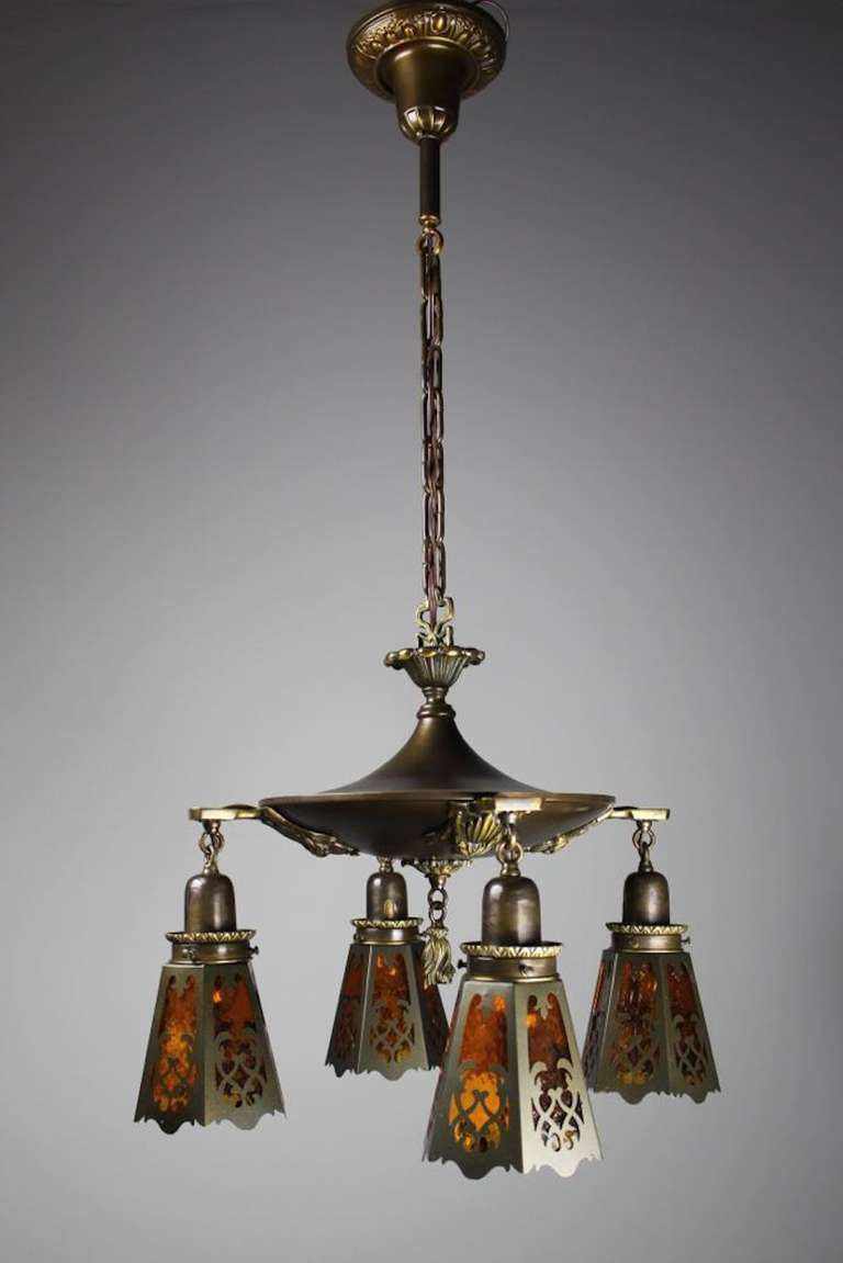 Edwardian Pan Light with Cut Out Amber Glass Shades (4-light) For Sale ...