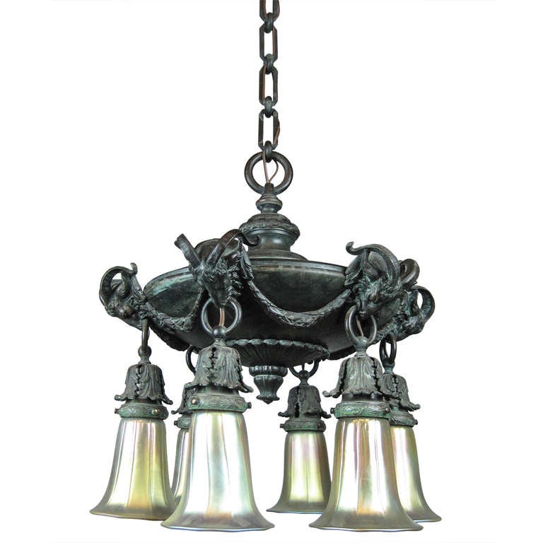 "MILLER" Figural 'Ram' Verdigris Light Fixture (6-Light) For Sale at ...