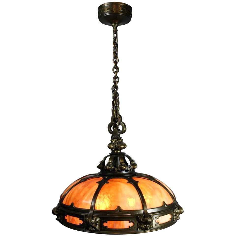 Gothic Slag, Glass Dome Pendant Fixture by Mitchell Vance and Co. For ...