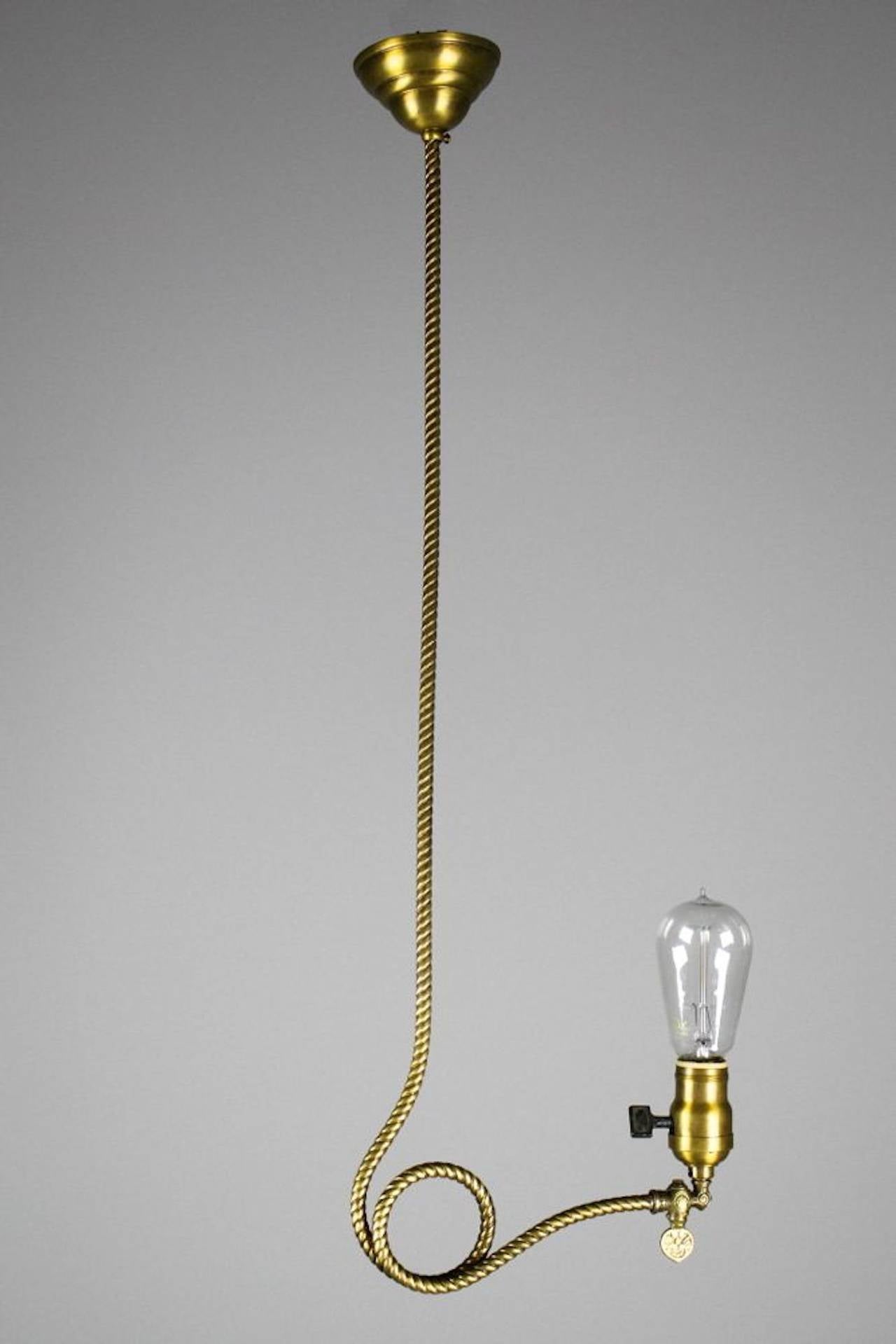 Rare Industrial Converted Gas-Electric Pendant with Engraved Stem For ...