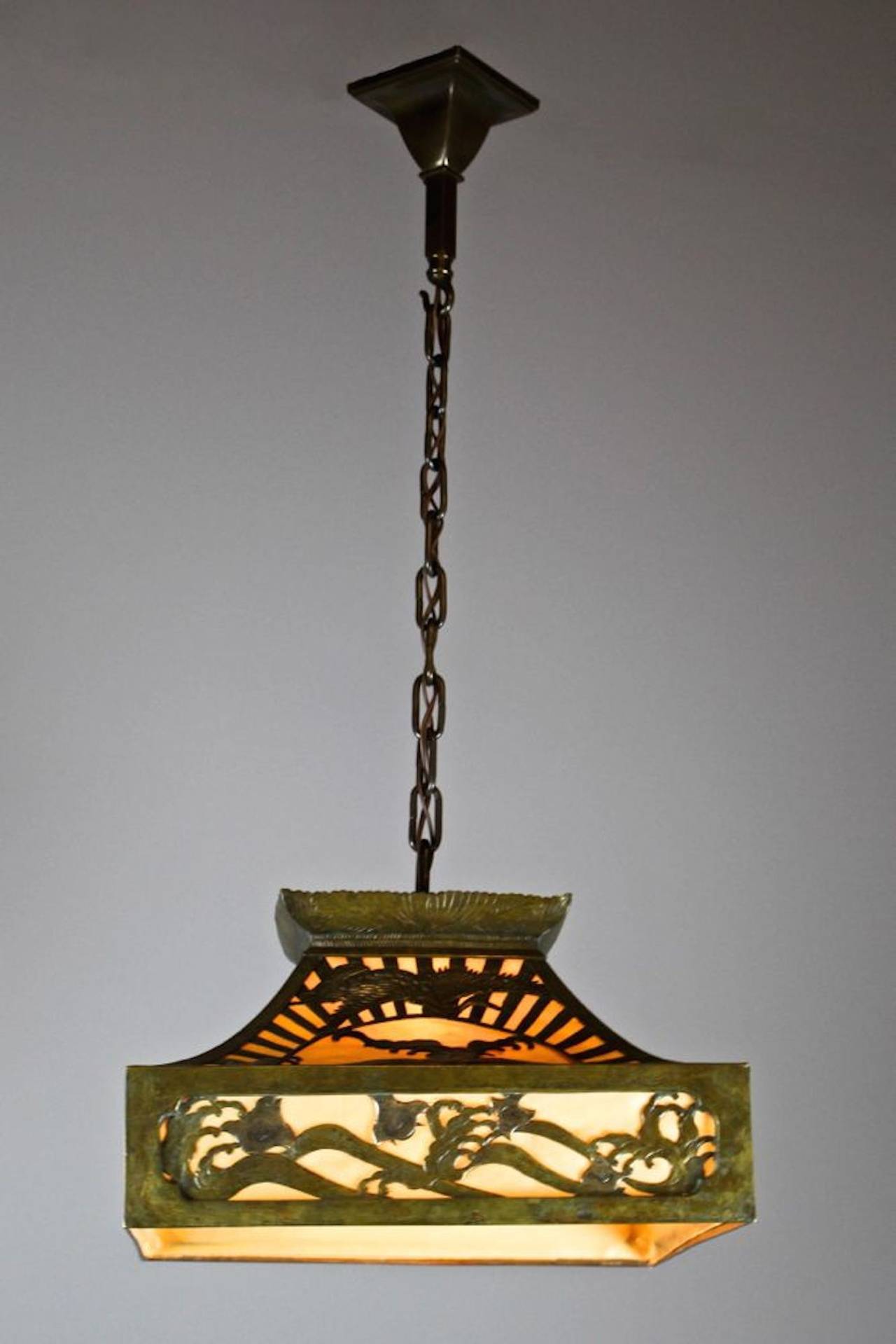 Asian Inspired Arts and Crafts Cut Out Fixture For Sale at 1stDibs