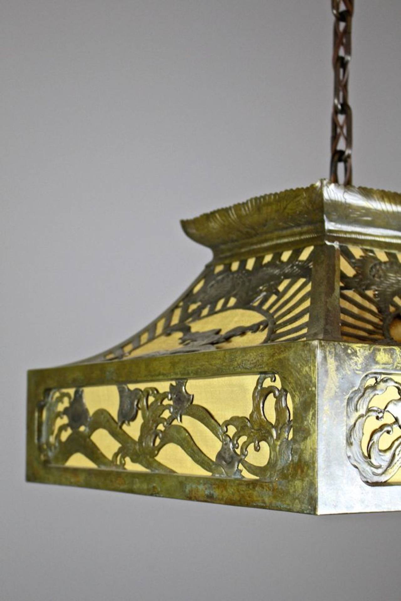 Asian Inspired Arts and Crafts Cut Out Fixture For Sale at 1stDibs