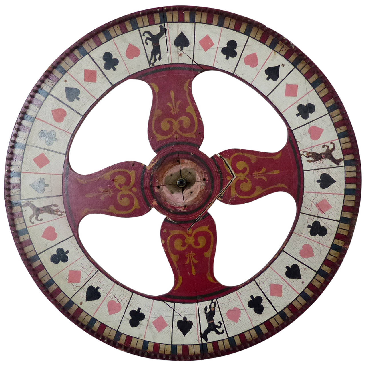 Two-Sided Vintage Wooden Game Wheel at 1stDibs