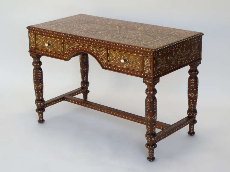 IA 1007 Wood and Bone Inlay Desk at 1stDibs