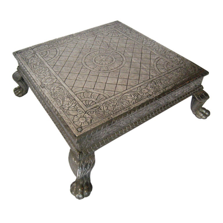 Wood and Metal Foil Bajot Table from India at 1stDibs