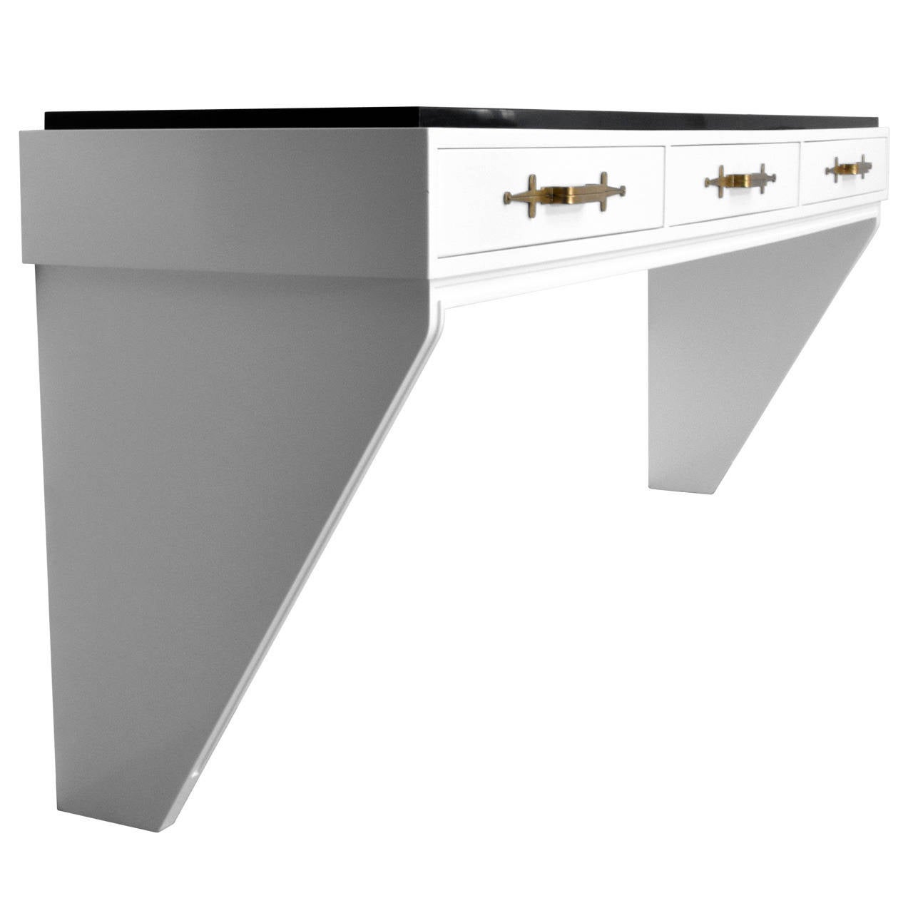 White Lacquer Console Table Cabinet Tall Tempered Legs Bullet Shape ...