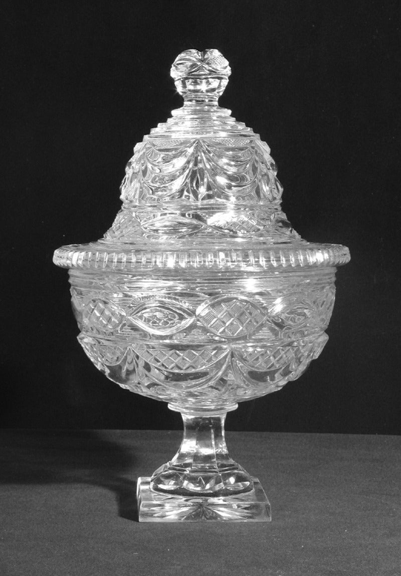 Monumental Clear Cut Glass Covered Compote For Sale at 1stdibs