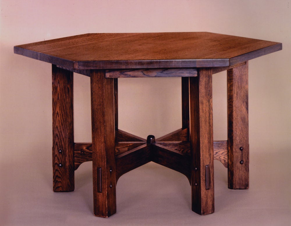 Hexagonal Oak Library Table For Sale at 1stDibs