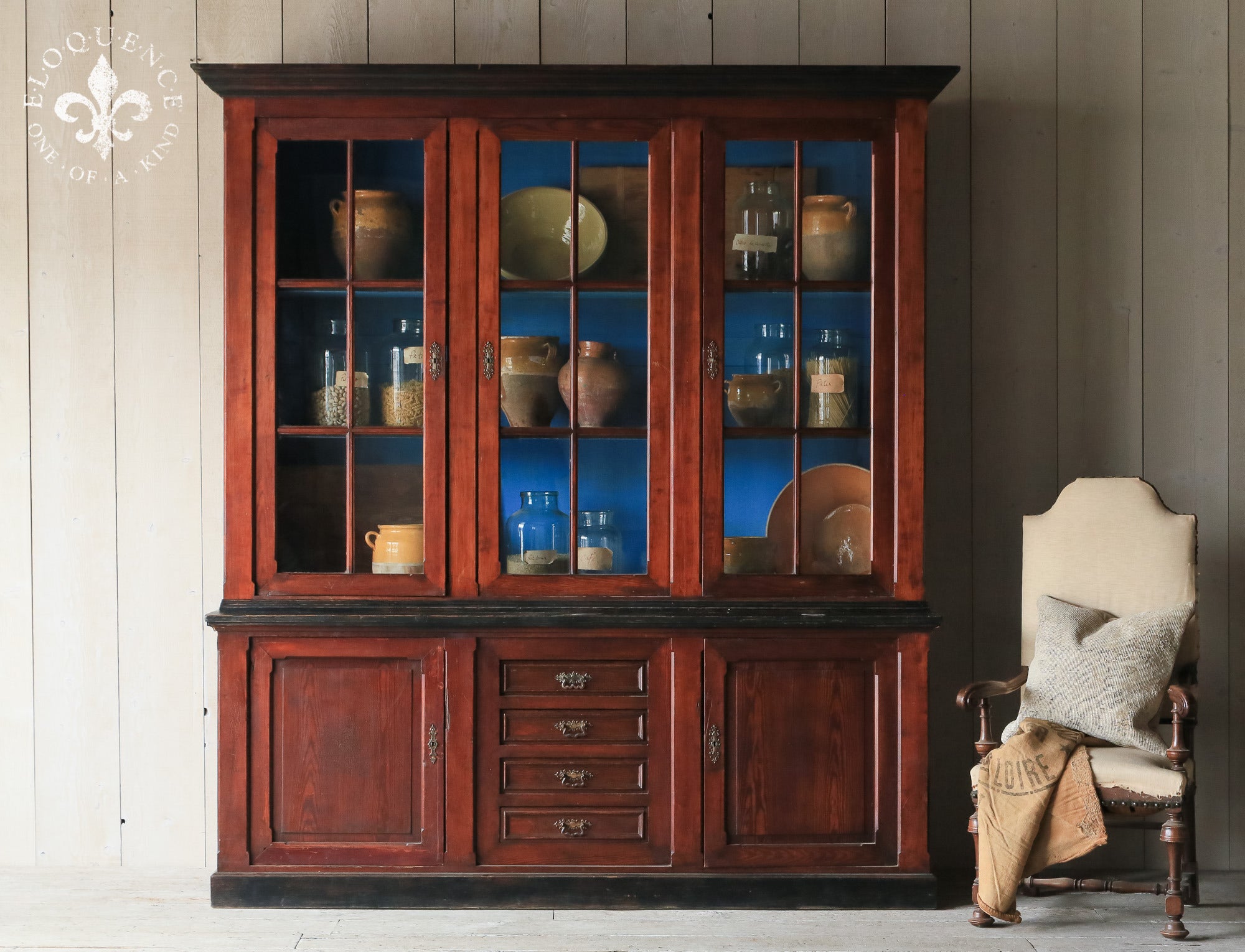Antique Cherry Stain Grand Scale Display Cabinet at 1stDibs