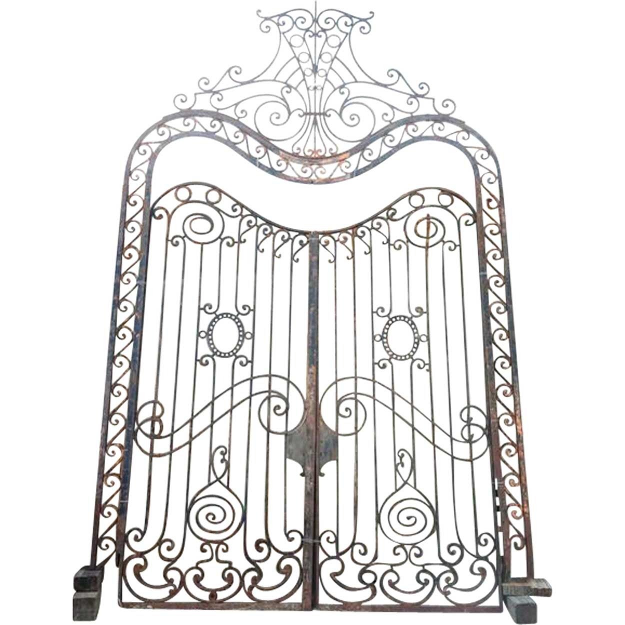 Large French Beaux Arts Wrought Iron Double Door Gates with Frame and ...