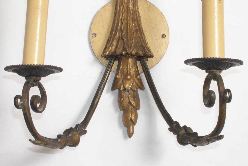 Pair American Federal Style Gilt Eagle Two-Arm Sconces For Sale at 1stDibs