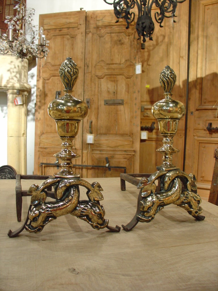 Pair of Period Louis XIV Bronze Fire Dogs For Sale at 1stDibs