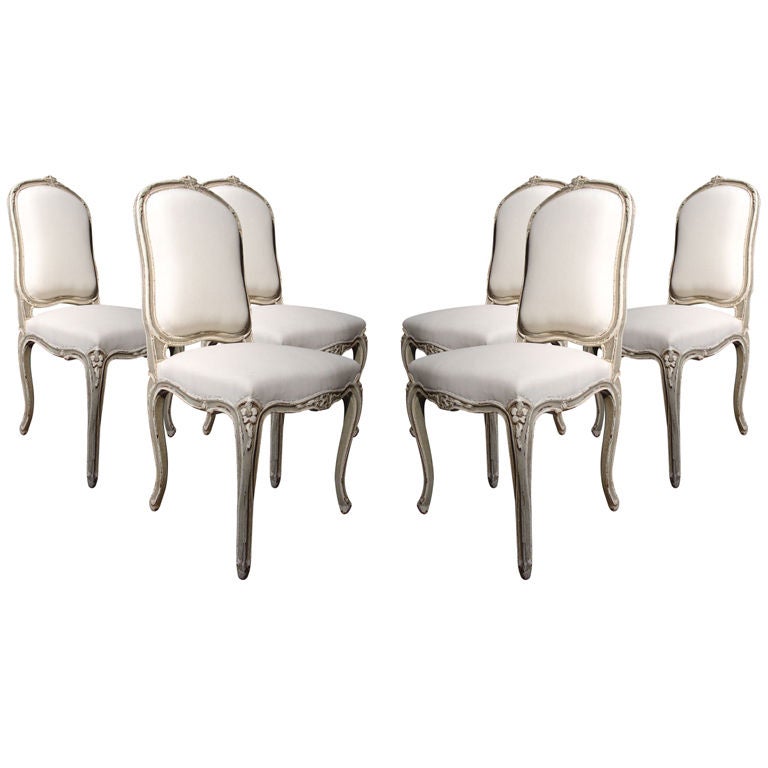 Set of Six Painted Antique Louis XV Style Side Chairs at 1stDibs