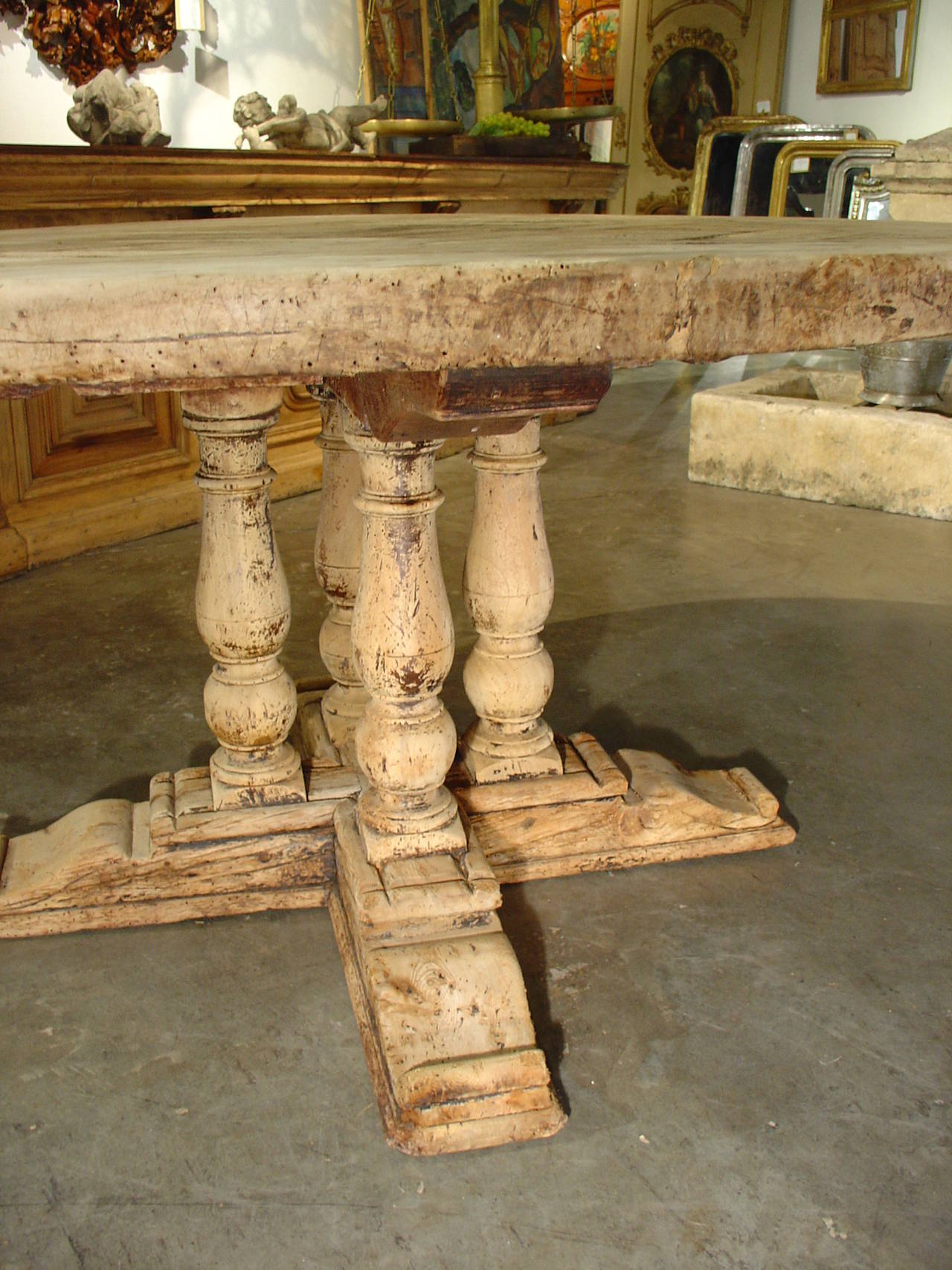 Antique Round Parquet Top Dining Table from France- Bleached Oak and ...