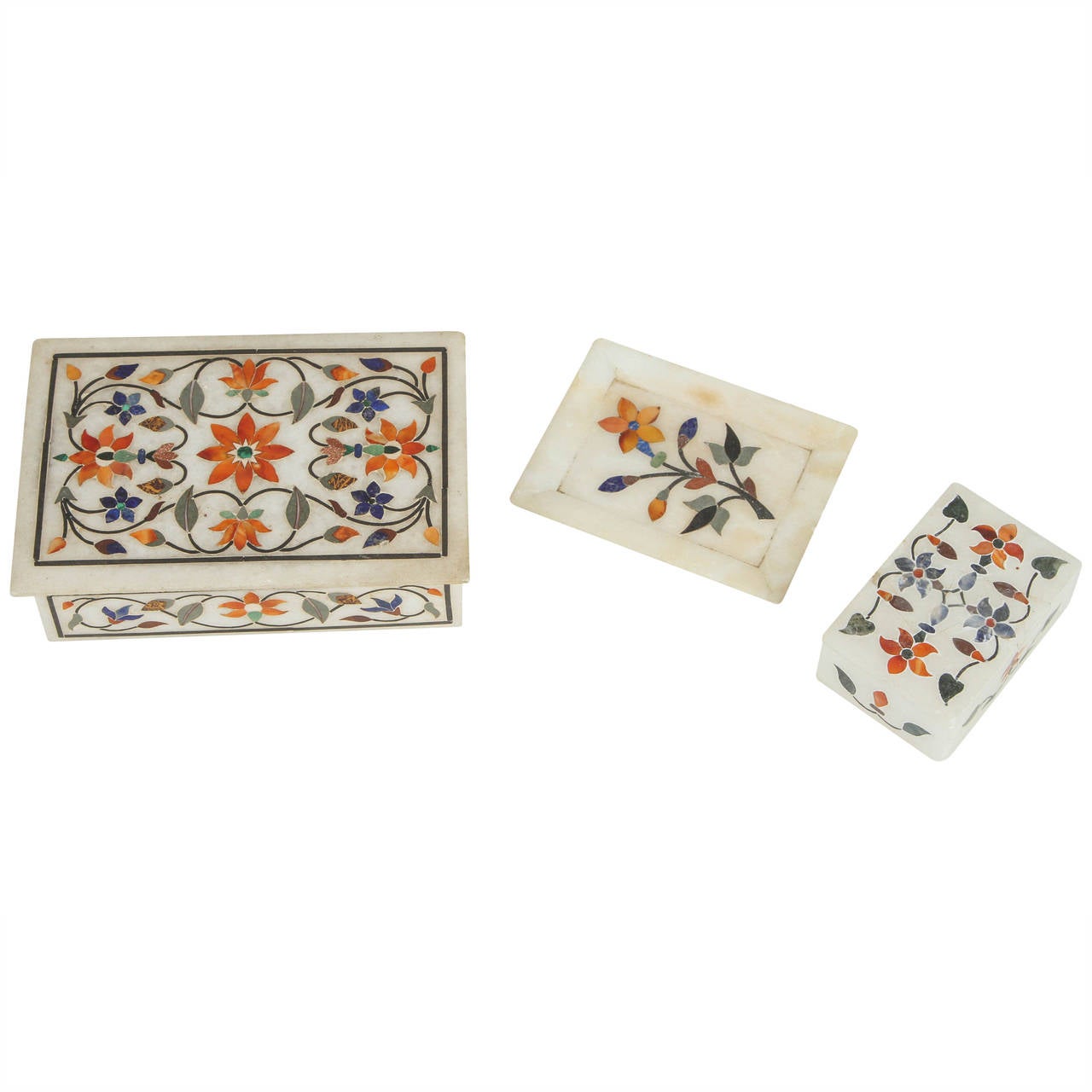 Set of Three Anglo-Indian Marble inlay Boxes at 1stDibs