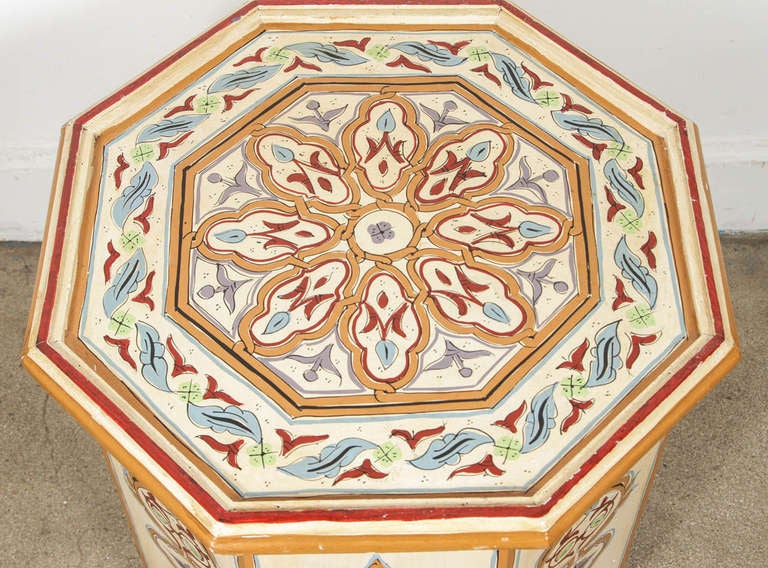 Moroccan Octagonal Hand-Painted Cream Color Side Table at 1stDibs