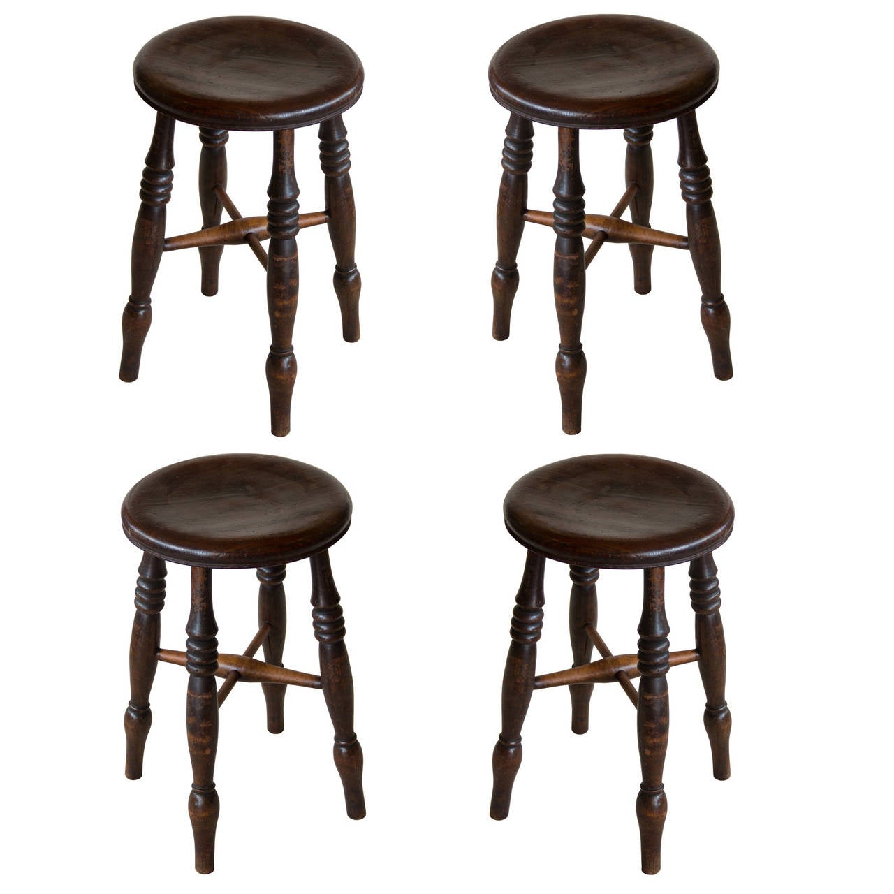 Set of Four Antique English Pub Stools at 1stDibs
