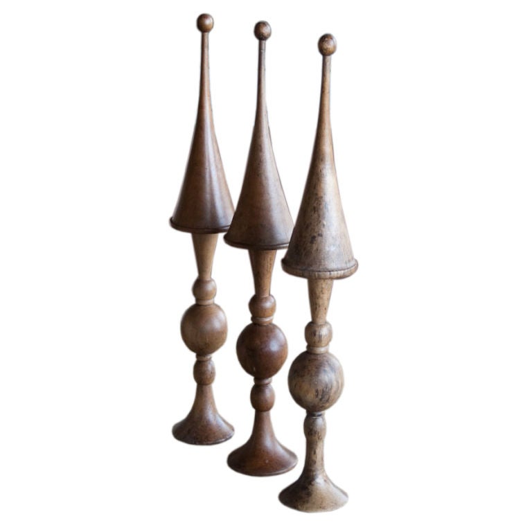 Set of 3 Antique Wood Finials at 1stDibs