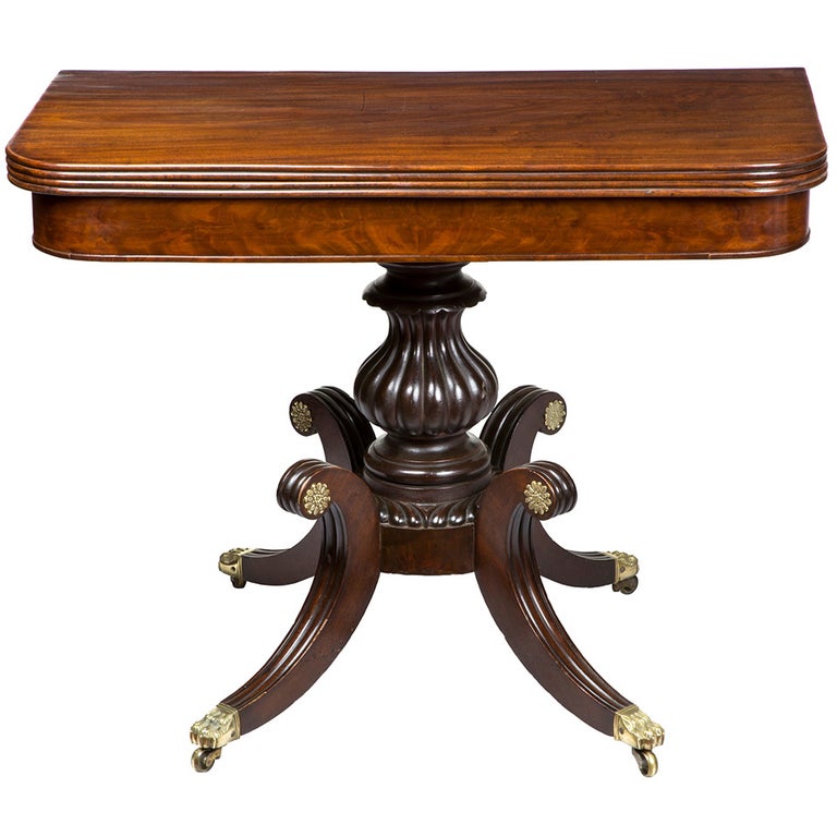 Highly Figured Mahogany Classical Card Table on Saber Legs, Salem ...