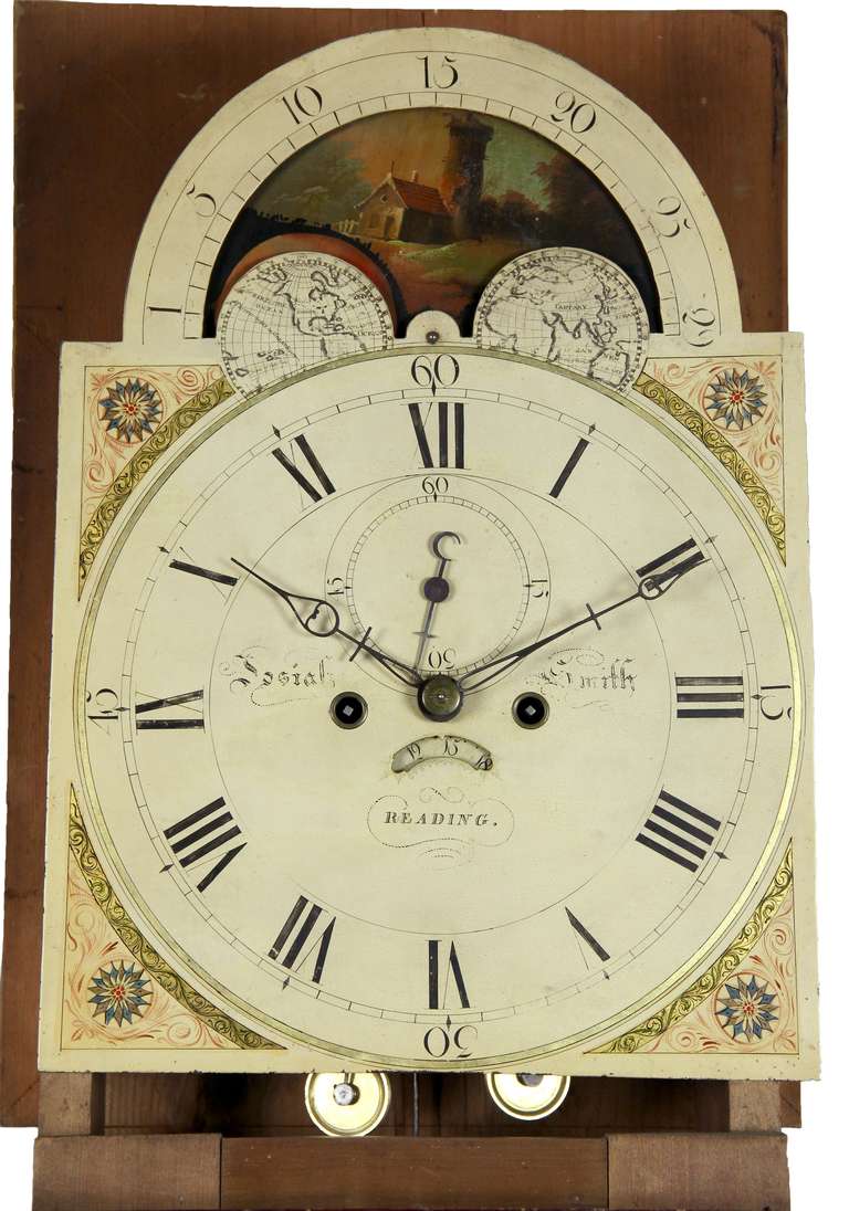 Painted Tall Case Clock, Eight-Day Moon Dial Works For Sale at 1stDibs ...