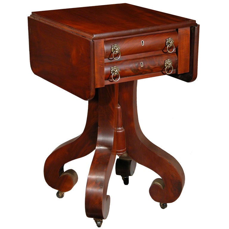 Mahogany Empire Two-Drawer Worktable with Scroll Feet, NE For Sale at ...
