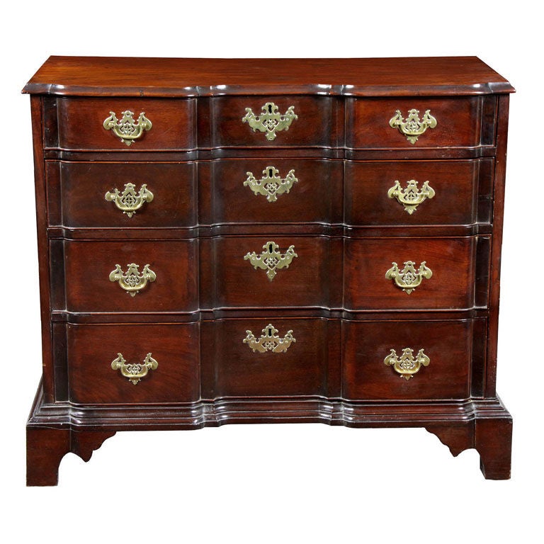 Chippendale Block-Front Bureau with Original Brasses, Boston at 1stDibs