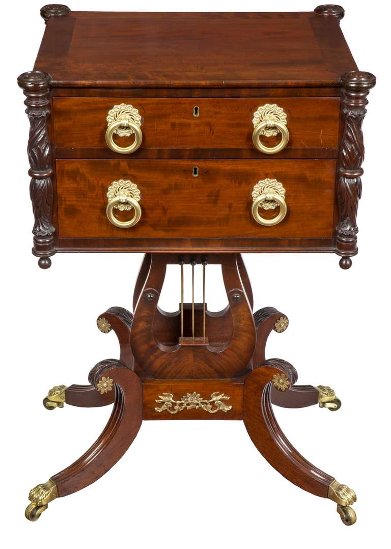 Fine Classical Carved Mahogany Double Lyre Work Table, Philadelphia ...