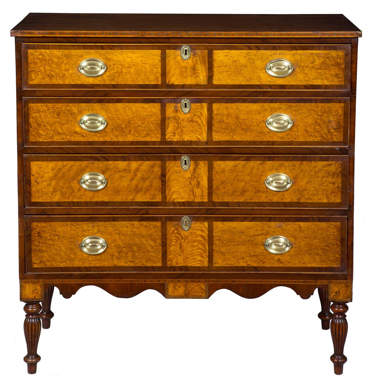 Hepplewhite Mahogany, Birch Inlaid Chest of Drawers, New Hampshire ...