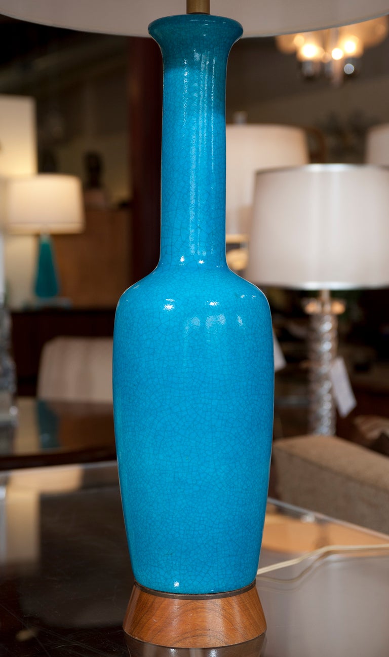 Pair of Turquoise Ceramic Lamps For Sale at 1stDibs