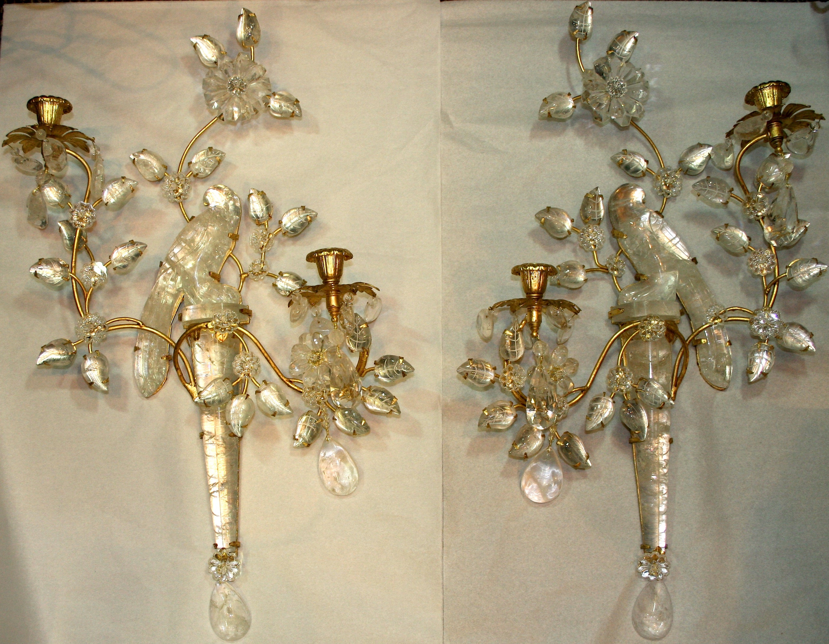 Set of Four Rock Crystal Bird Sconces For Sale at 1stDibs