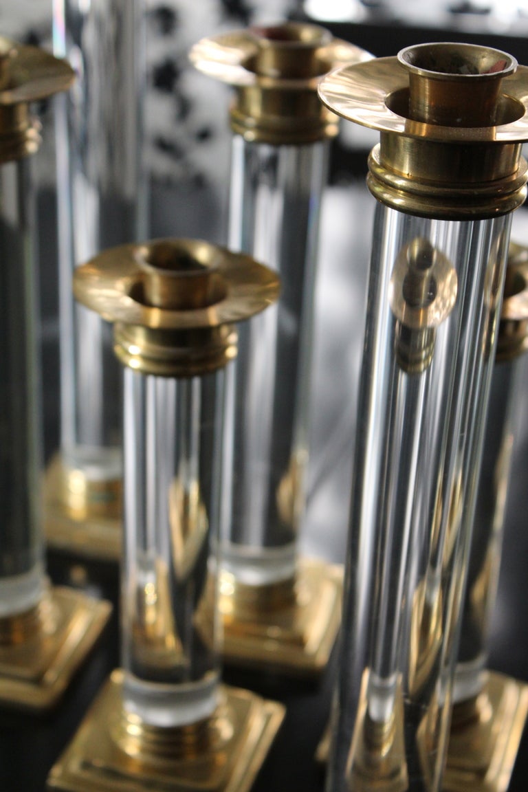 Set of 6 modern Brass and Acrylic candle sticks at 1stDibs