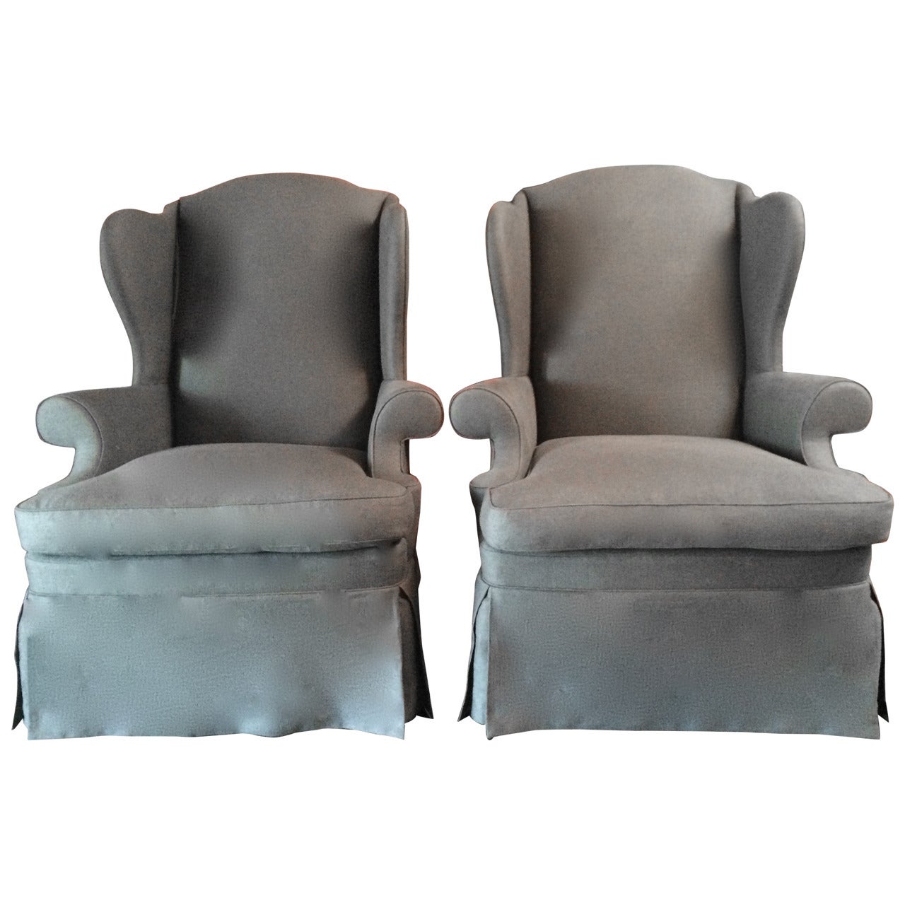 Stunning Pair of Upholstered Wingback Chairs at 1stDibs