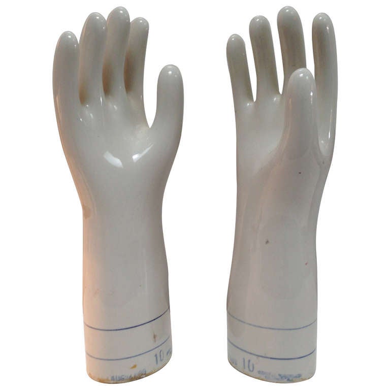 Pair of Vintage 1960's Porcelain Rubber Glove Molds For Sale at 1stDibs