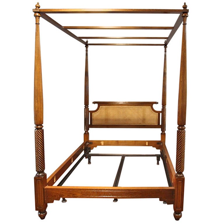 Queen Four-Poster Bed, Cane Headboard at 1stDibs