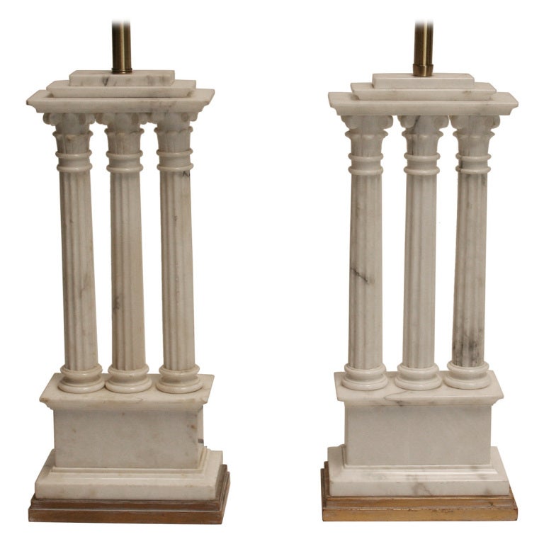 Pair of Monumental Marble Column Lamps at 1stDibs