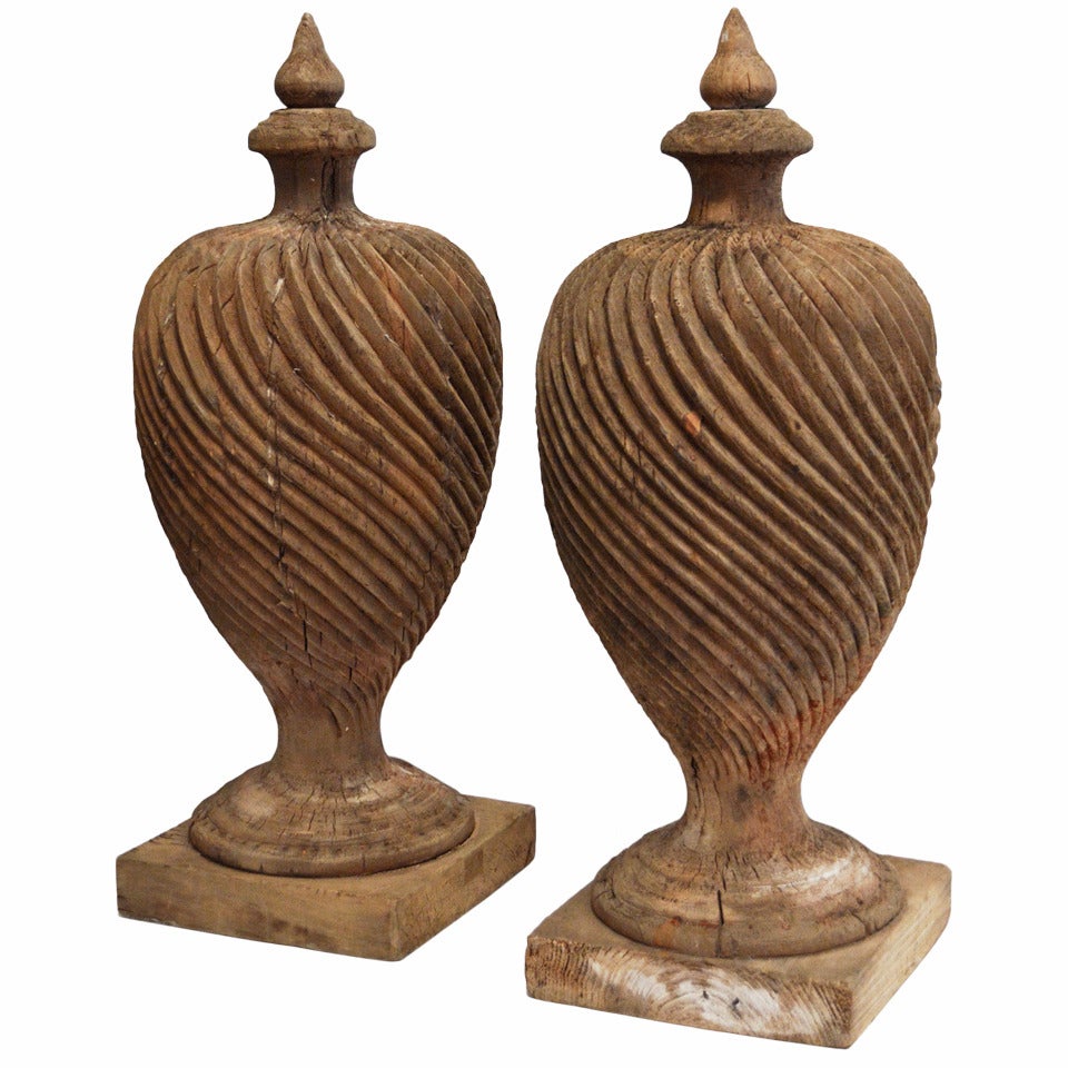 Pair of Monumental 19th Century Wood Finials at 1stDibs