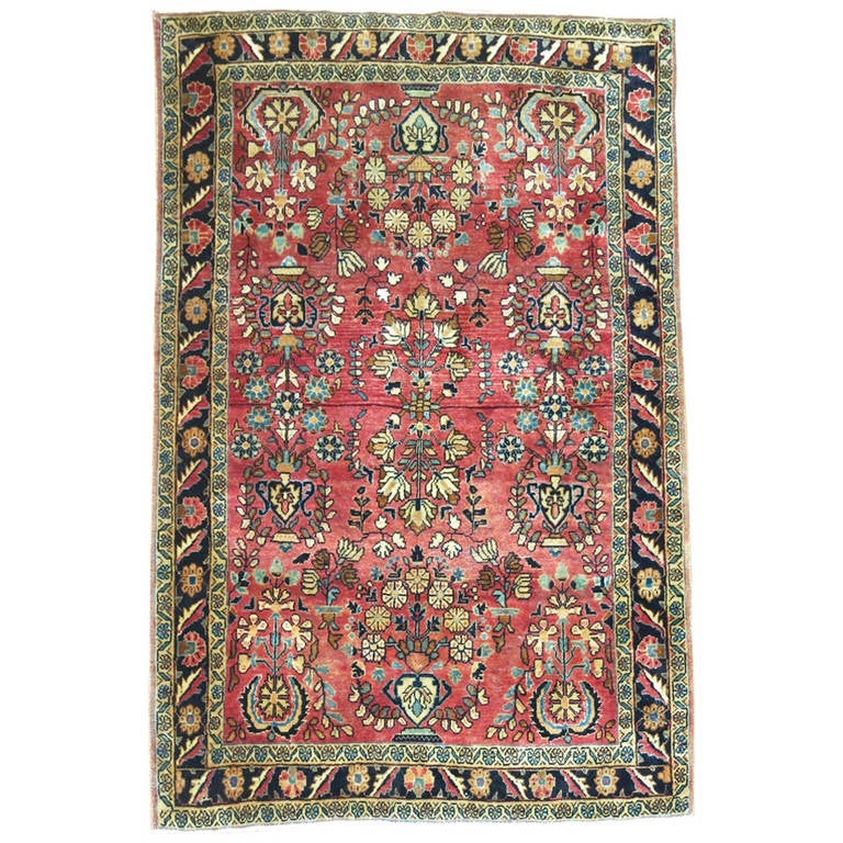 Antique Persian Sarouk Throw Rug at 1stDibs