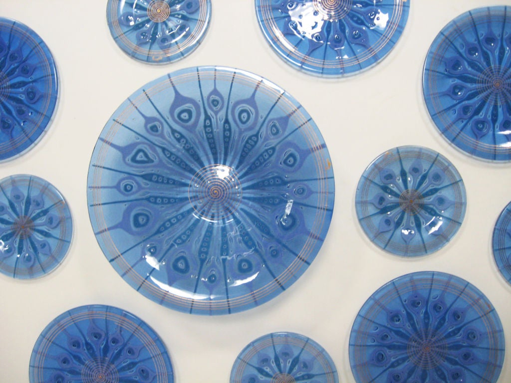 11 piece Higgins glass bowl and plate set at 1stDibs