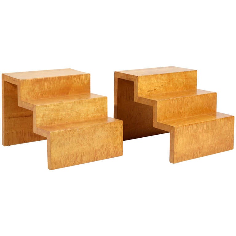 Custom Step End Tables or Night Stands in Tiger Stripe Maple at 1stDibs