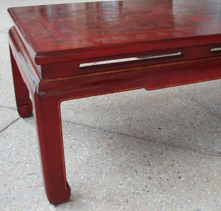 Beautiful Red Lacquer Chinoiserie Coffee Table at 1stDibs