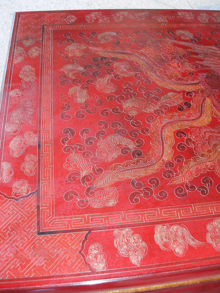 Beautiful Red Lacquer Chinoiserie Coffee Table at 1stDibs
