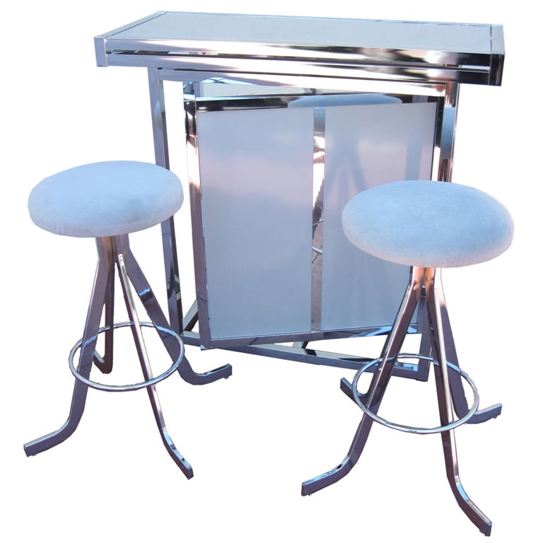 Chrome and Laminate Revolving Bar and Bar Stools at 1stDibs